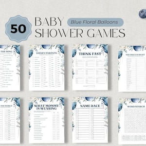 Baby Shower Games Bundle for Boy, Blue Arch Baby Themed Games, Navy ...