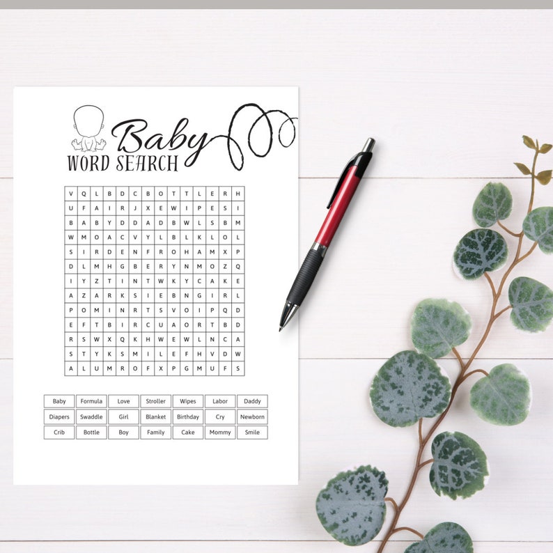 Baby Shower Word Search, Printable Baby Shower Game, Baby Word Search ...