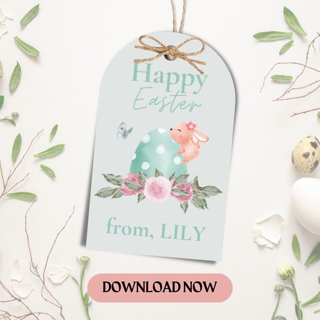 Personalised Easter Name Tags Printable Happy Easter Tags Easter Gift ...