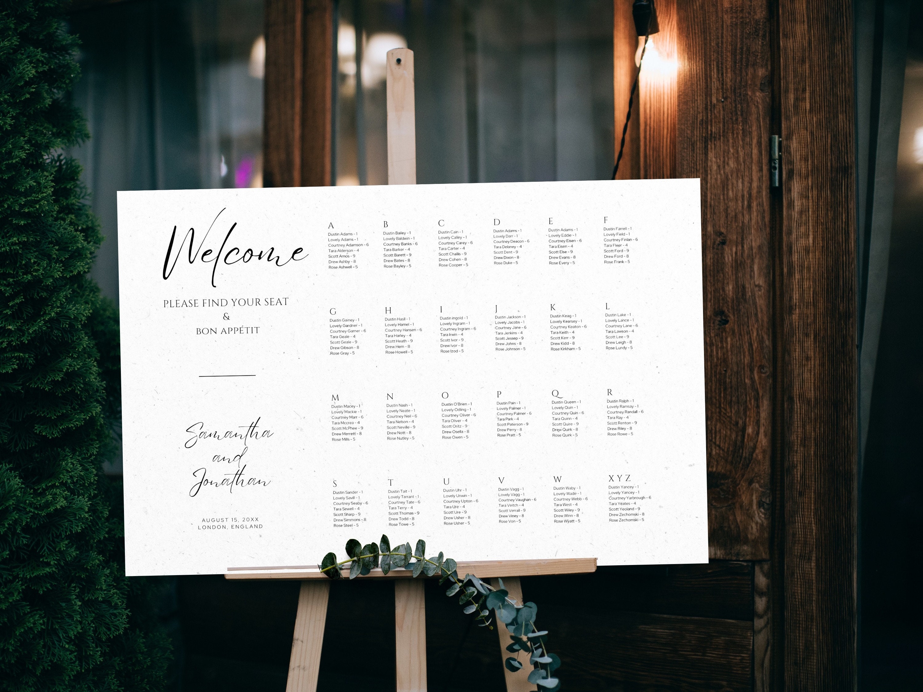 Seating Chart Alphabetical Order, Alphabetical Seating, Seating Chart ...