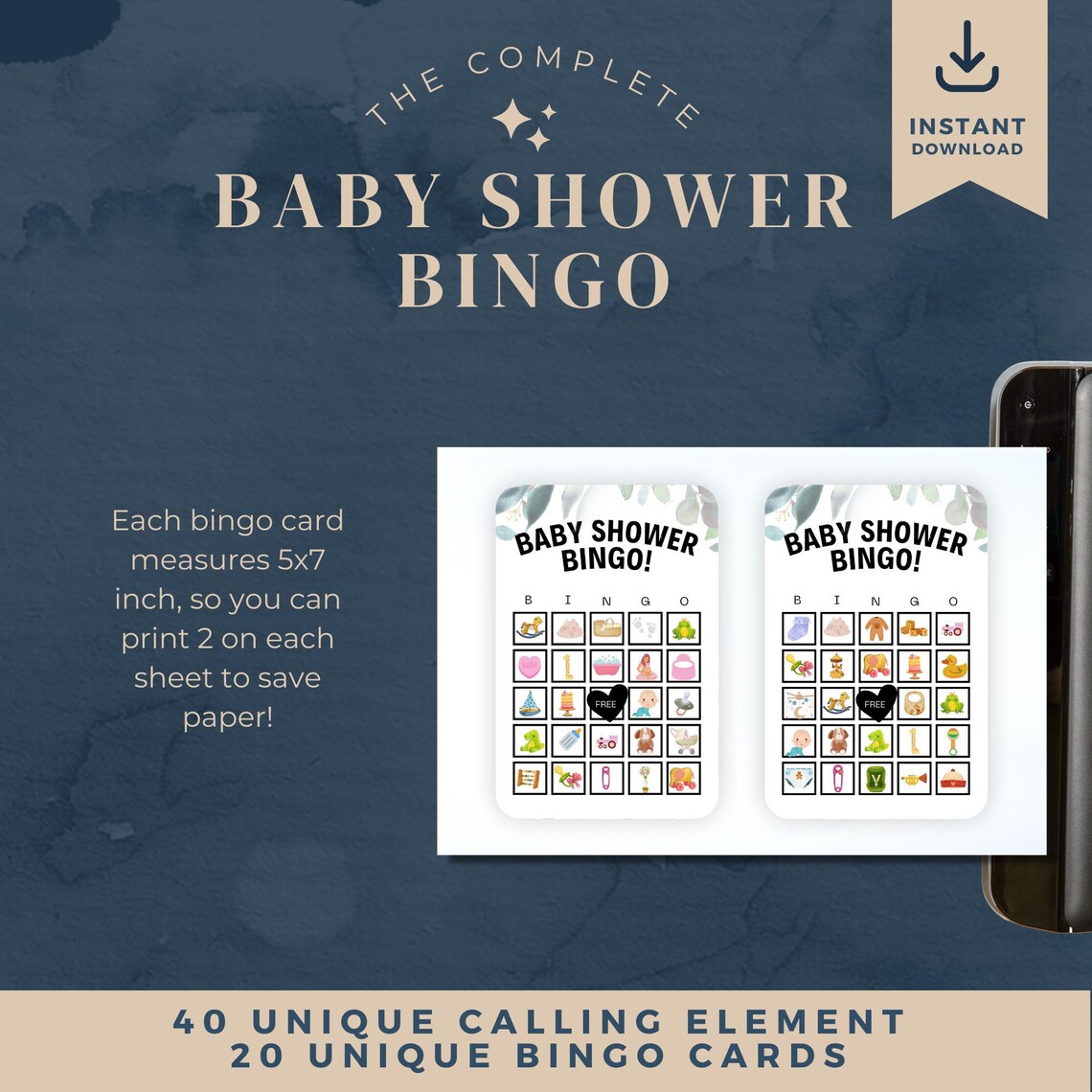 Baby Shower Bingo Cards With Pictures, 20 Printable Cards Markers Baby ...