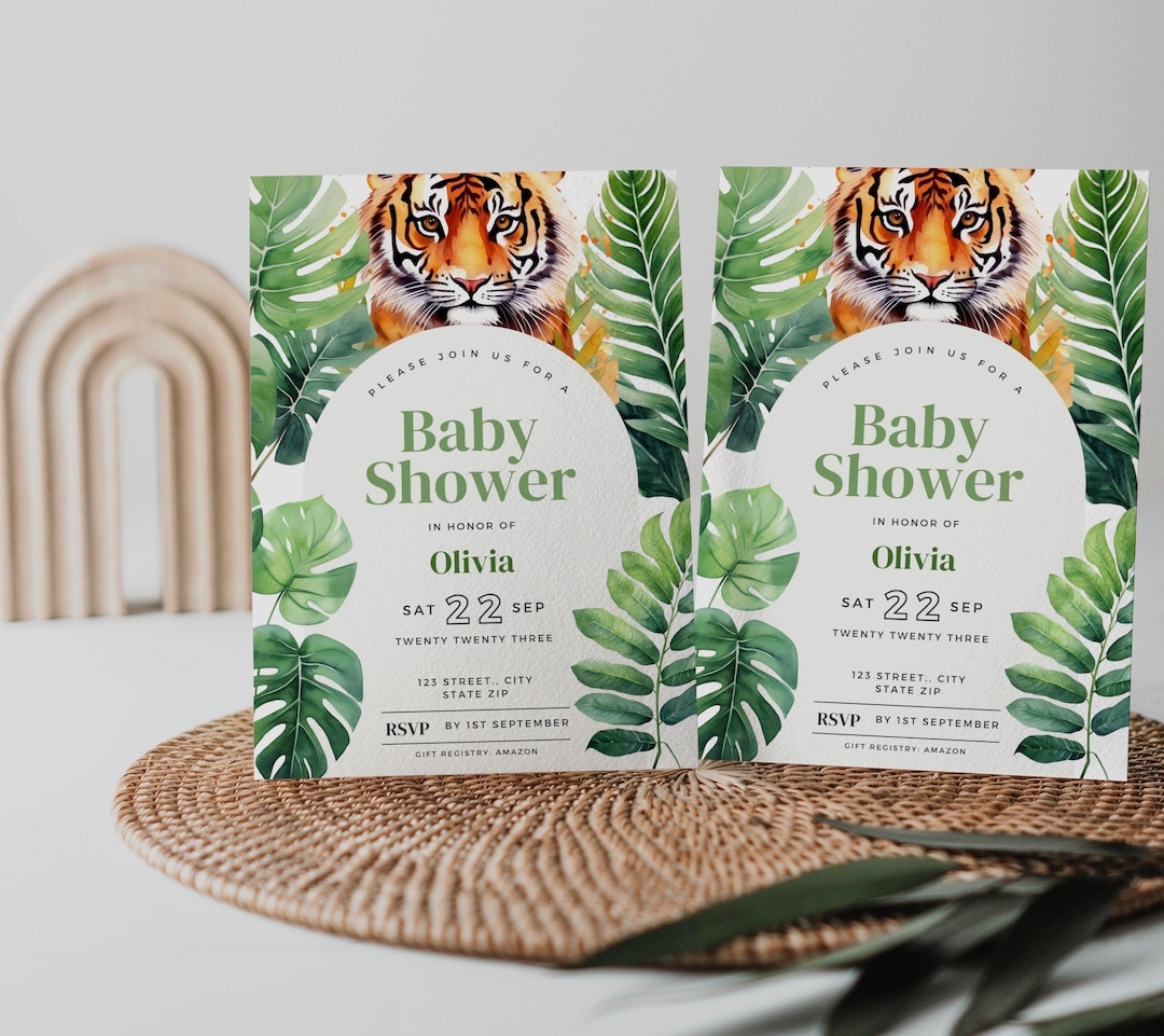 Tiger Baby Shower Invitation Safari Baby Shower Jungle Baby - Etsy