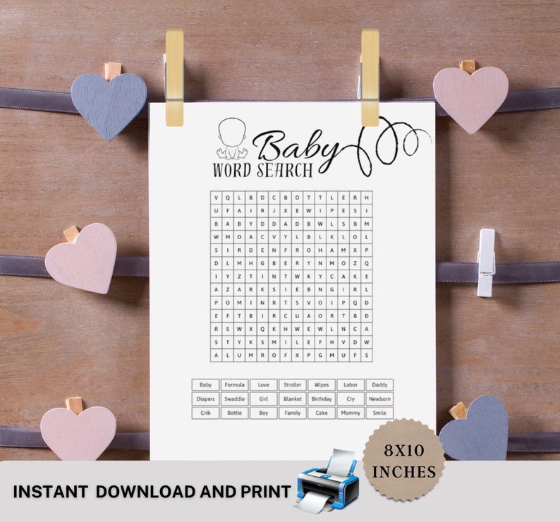 Baby Shower Word Search, Printable Baby Shower Game, Baby Word Search ...