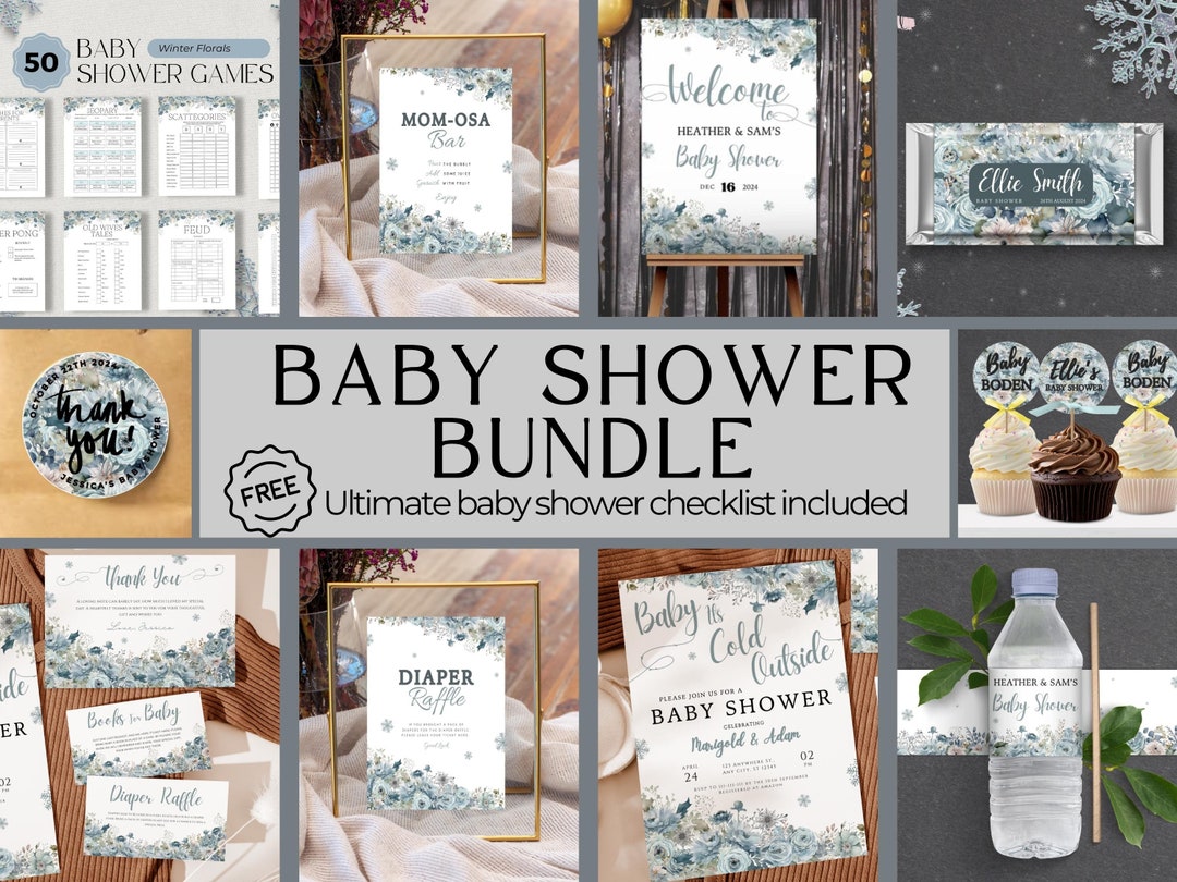 Winter Baby Shower Bundle, Welcome Sign, Snowflake Baby Shower Bundle ...