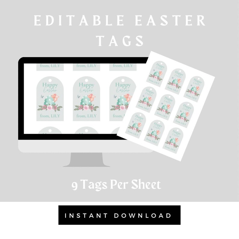 Personalised Easter Name Tags Printable Happy Easter Tags Easter Gift ...