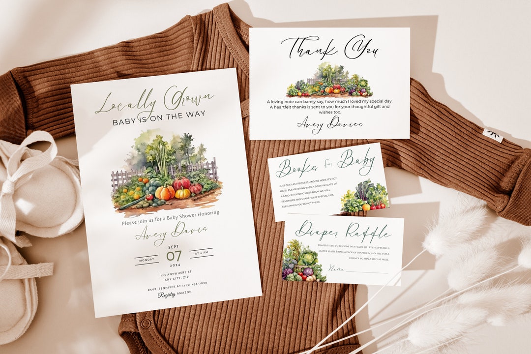 Locally Grown Baby Shower Invitation, Green Vegetable, Farmers Market ...