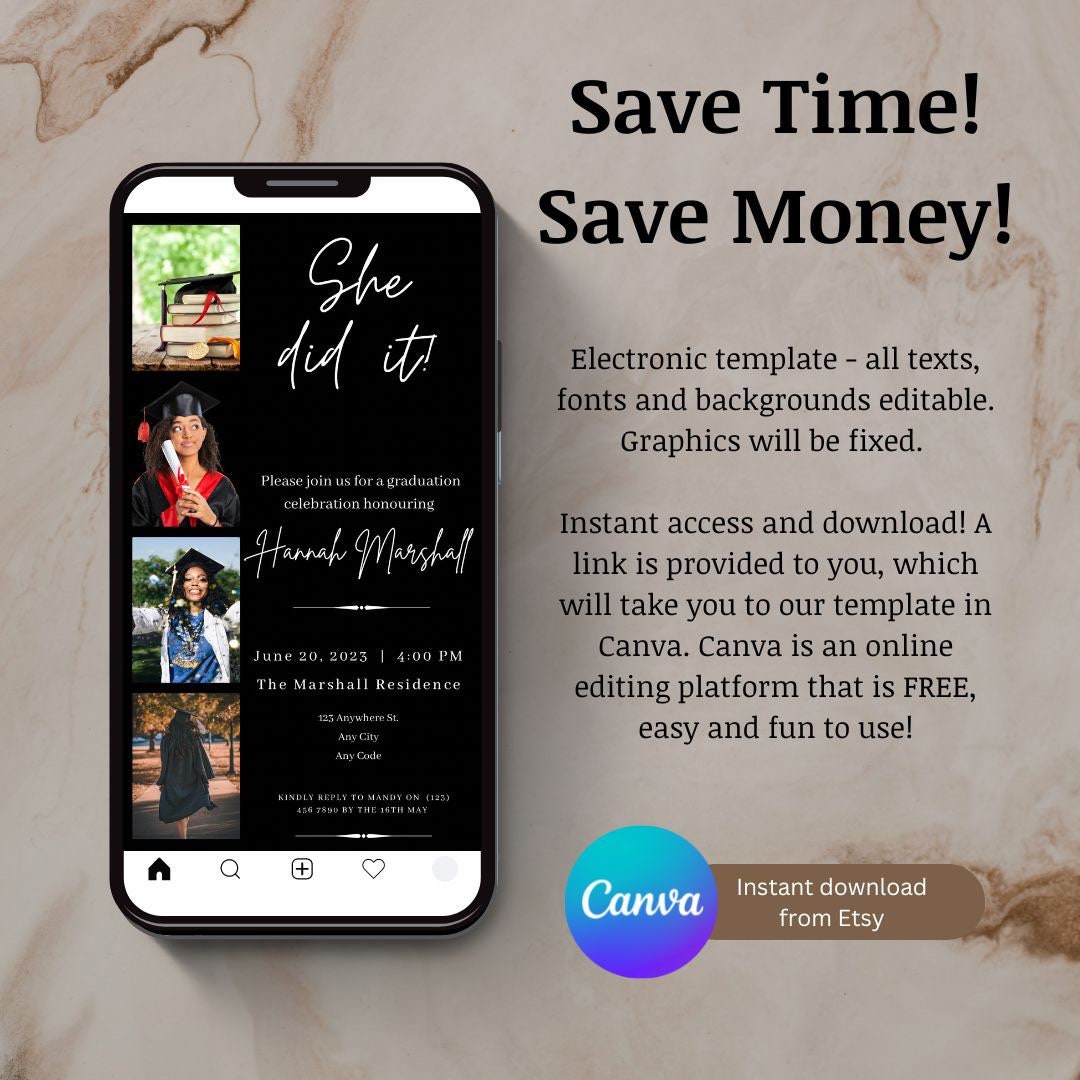 Graduation Evite Template for Texting, Invitation for Text Message ...