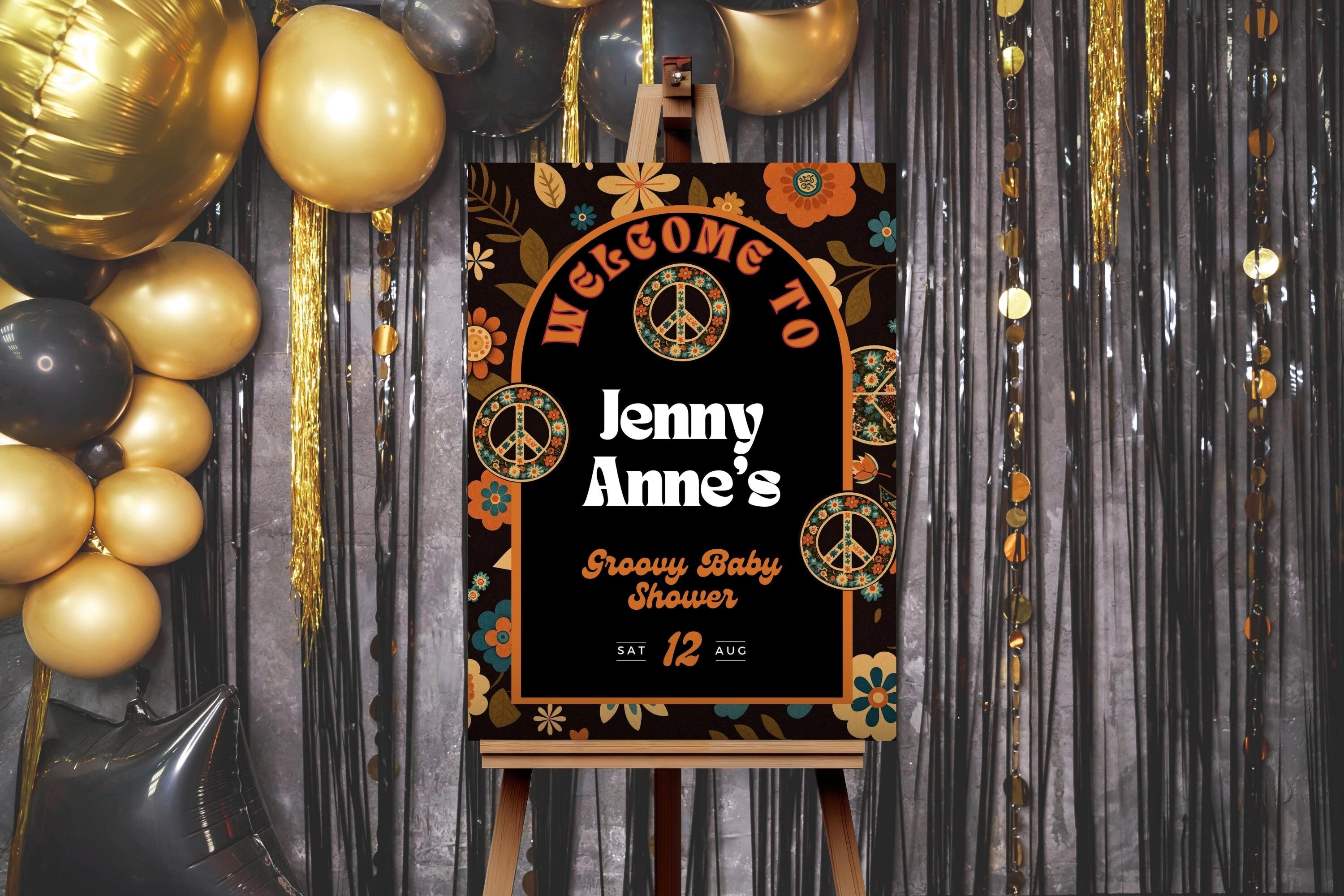 Groovy Baby Shower Welcome Sign, Hippie Baby Shower Welcome Sign, Retro ...