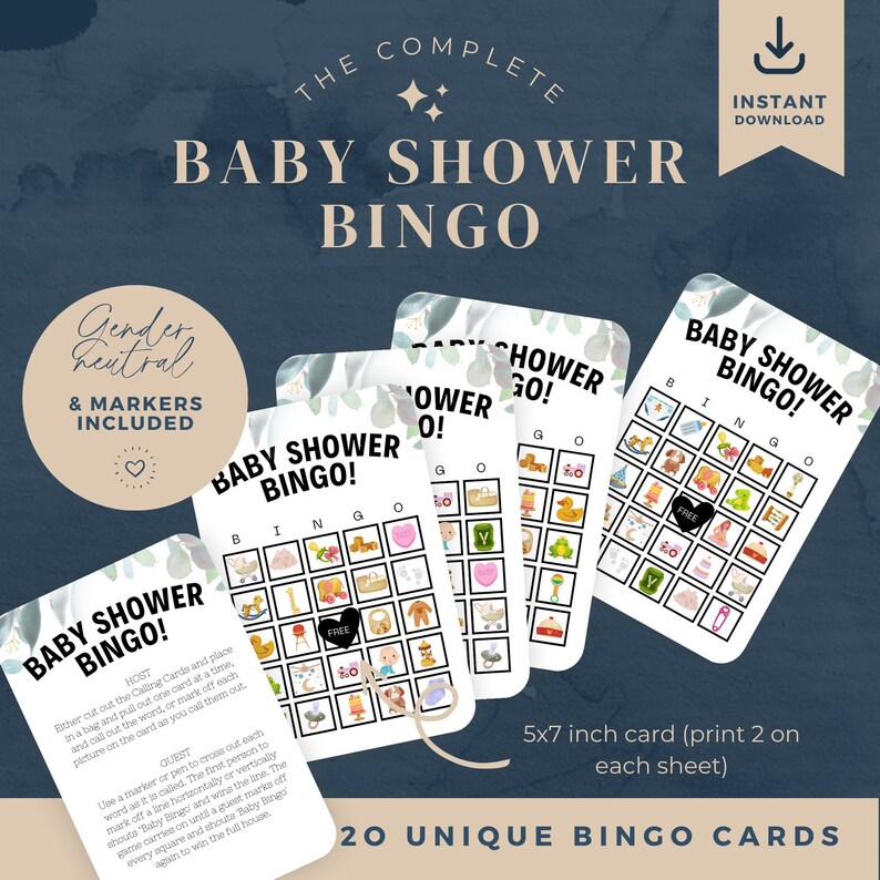 Baby Shower Bingo Cards With Pictures 20 Printable Cards - Etsy
