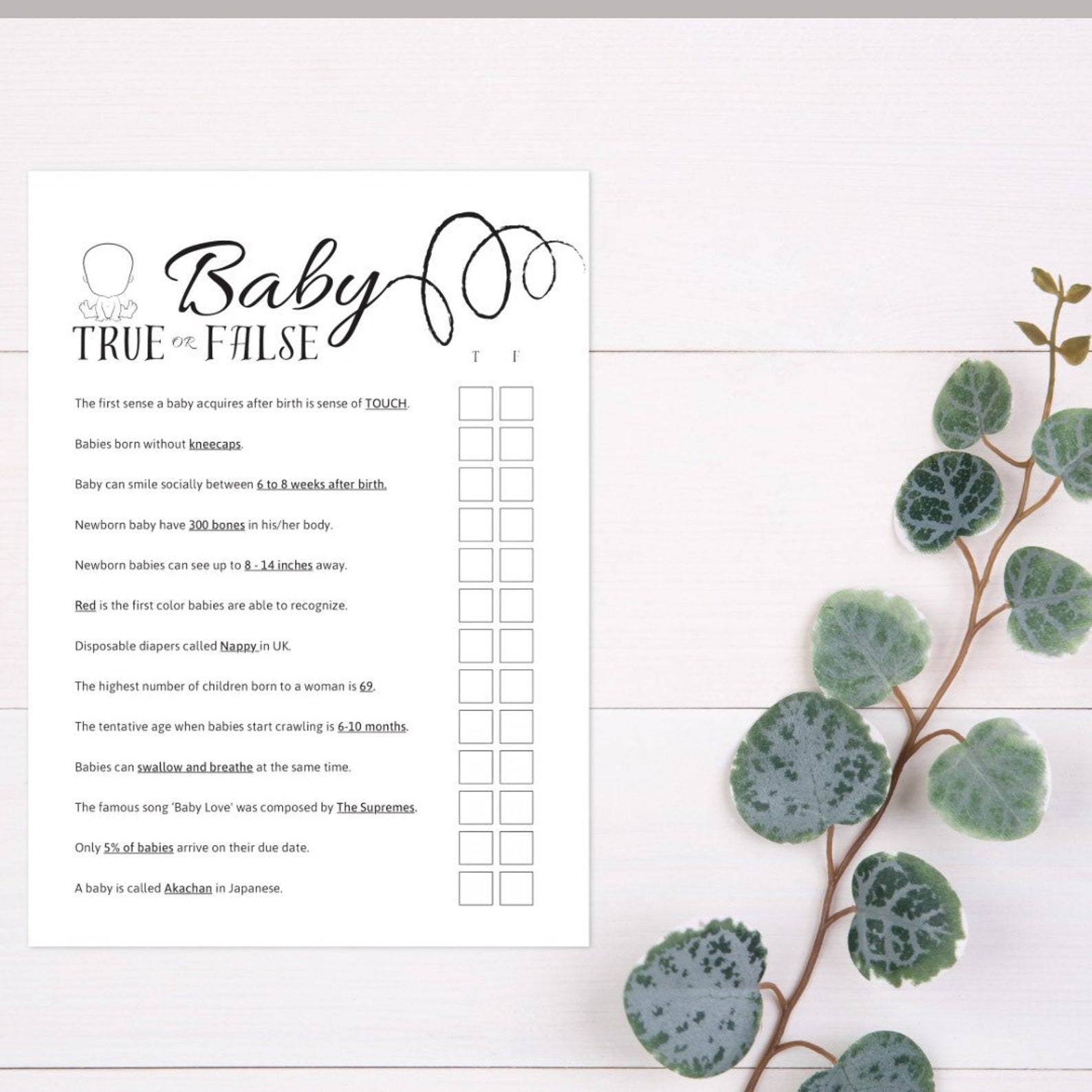True or False Baby Shower Games, Baby True or False Game, Minimalist ...