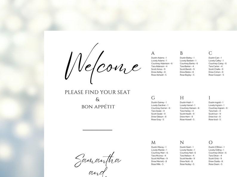 Seating Chart Alphabetical Order Alphabetical Seating - Etsy