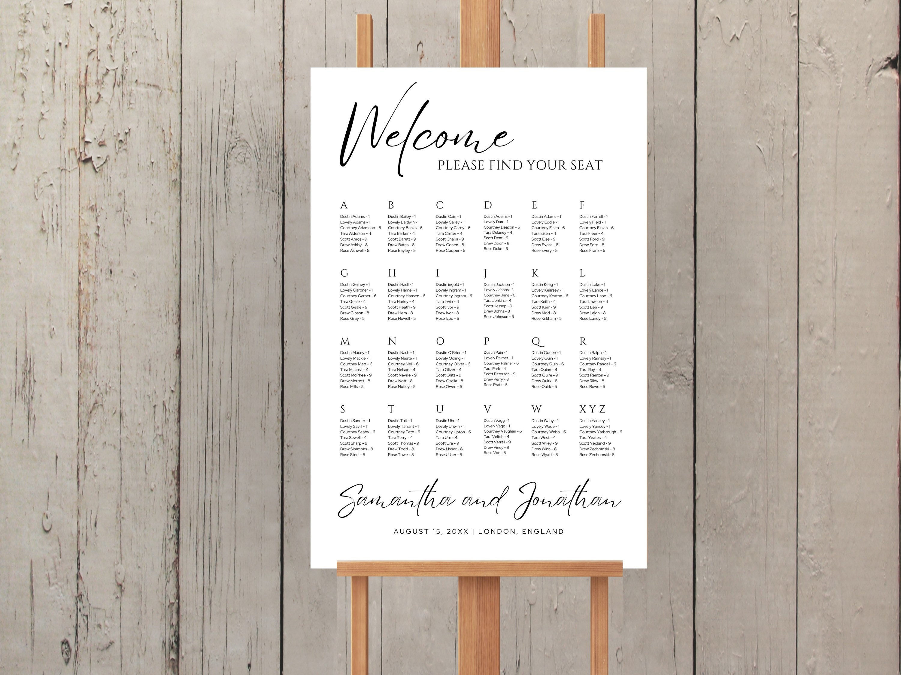 Seating Chart Alphabetical Order, Alphabetical Seating, Seating Chart ...
