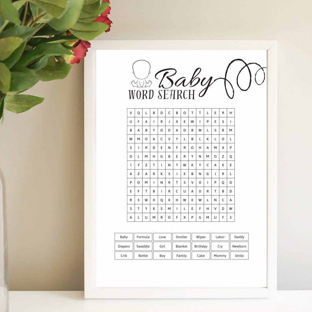 Baby Shower Word Search, Printable Baby Shower Game, Baby Word Search ...