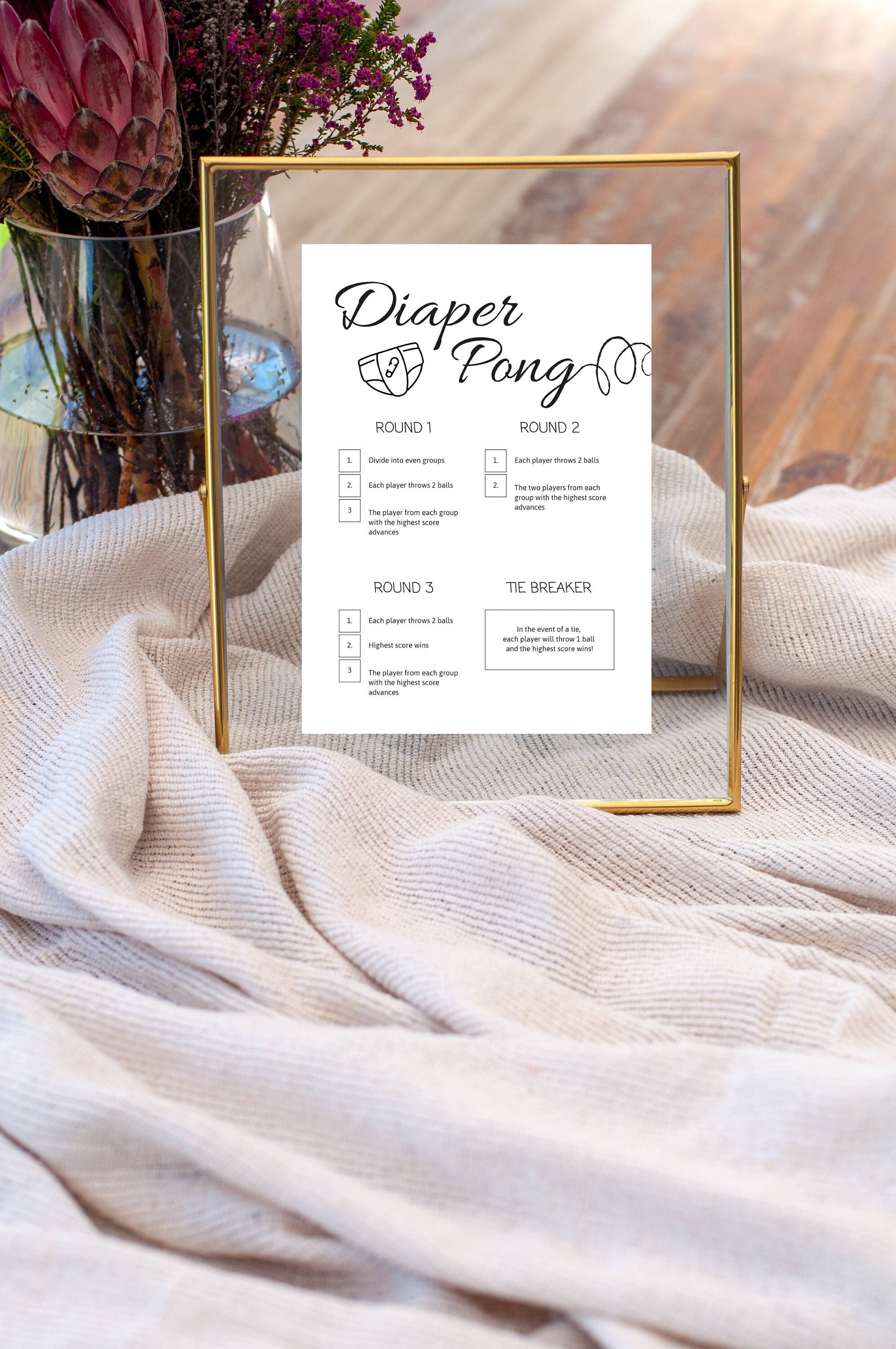 Diaper Pong Baby Shower Game, Diaper Table Sign, Physical Baby Shower ...