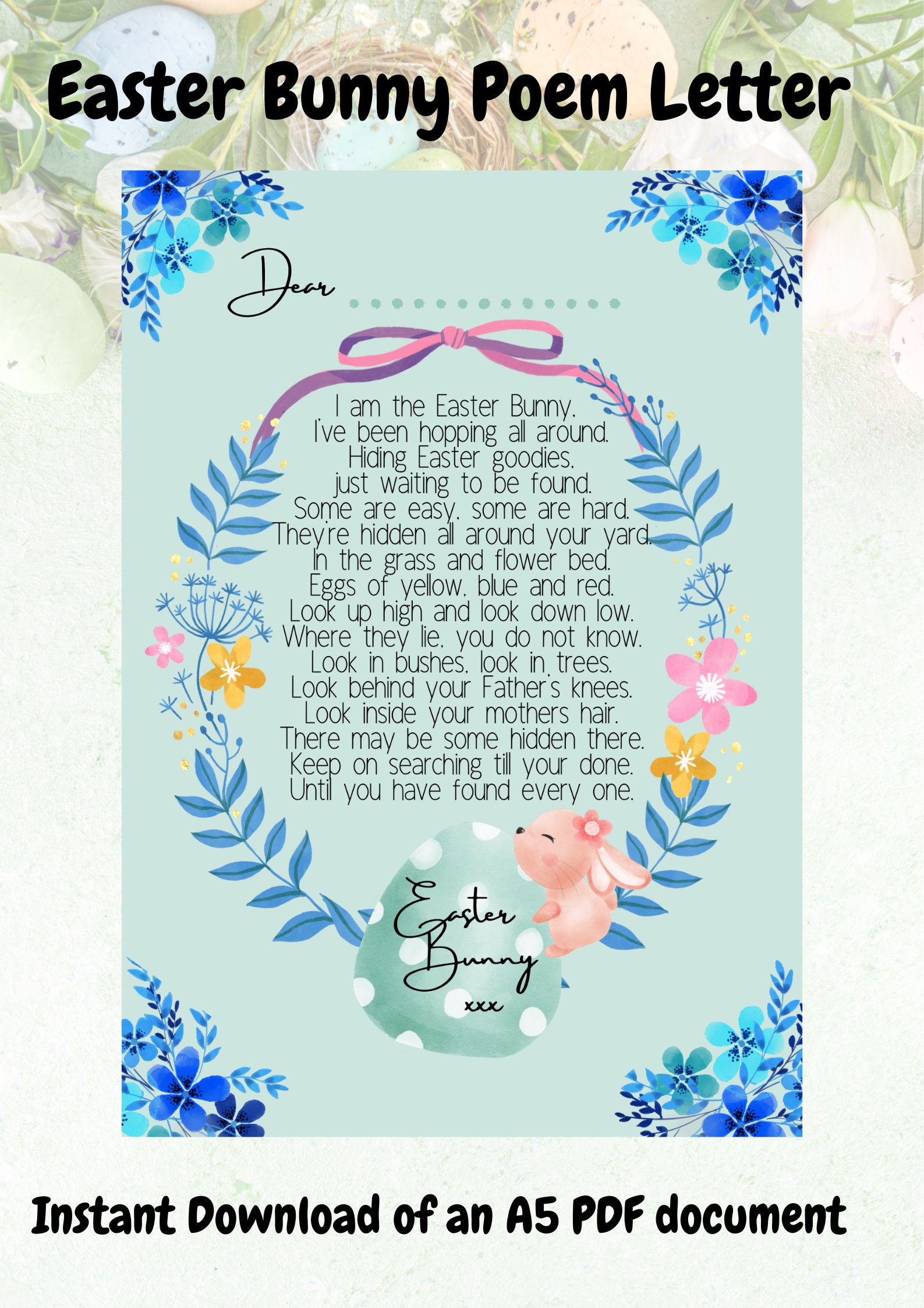 Easter Bunny Poem Letter Easter Bunny Egg Hunt Note Easter Hunt Party ...