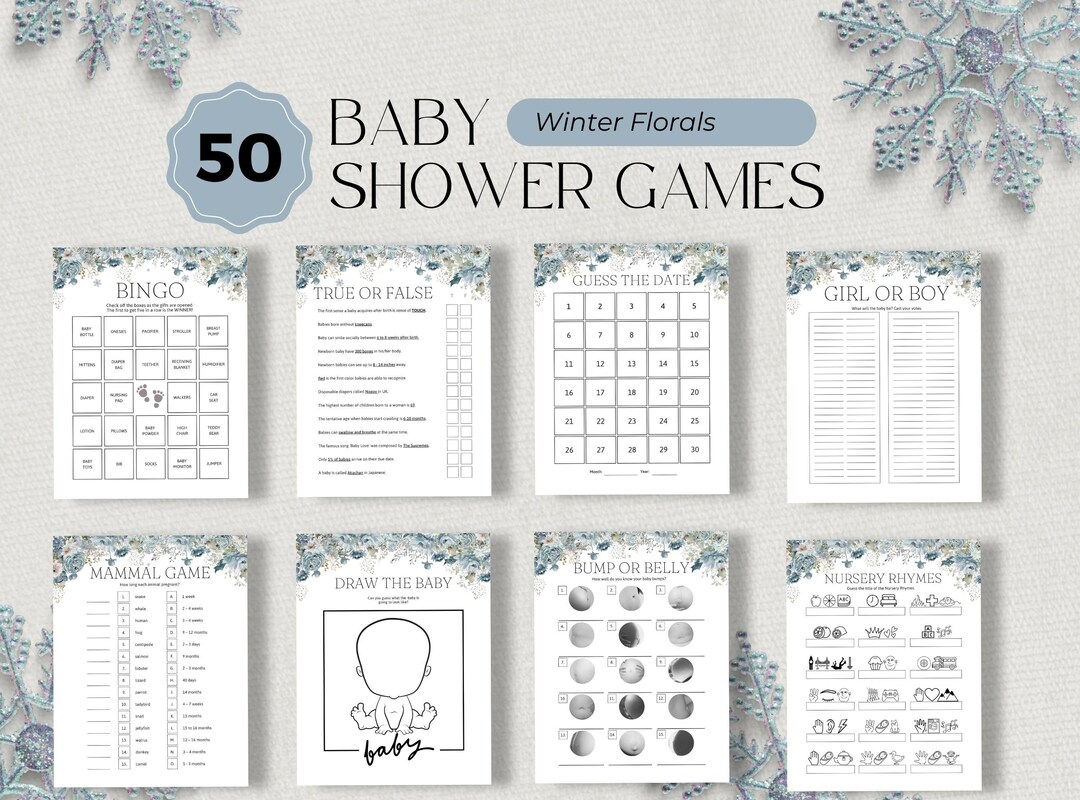 Winter Baby Shower Game Bundle, Snowflake Winter Floral, Ice Baby ...