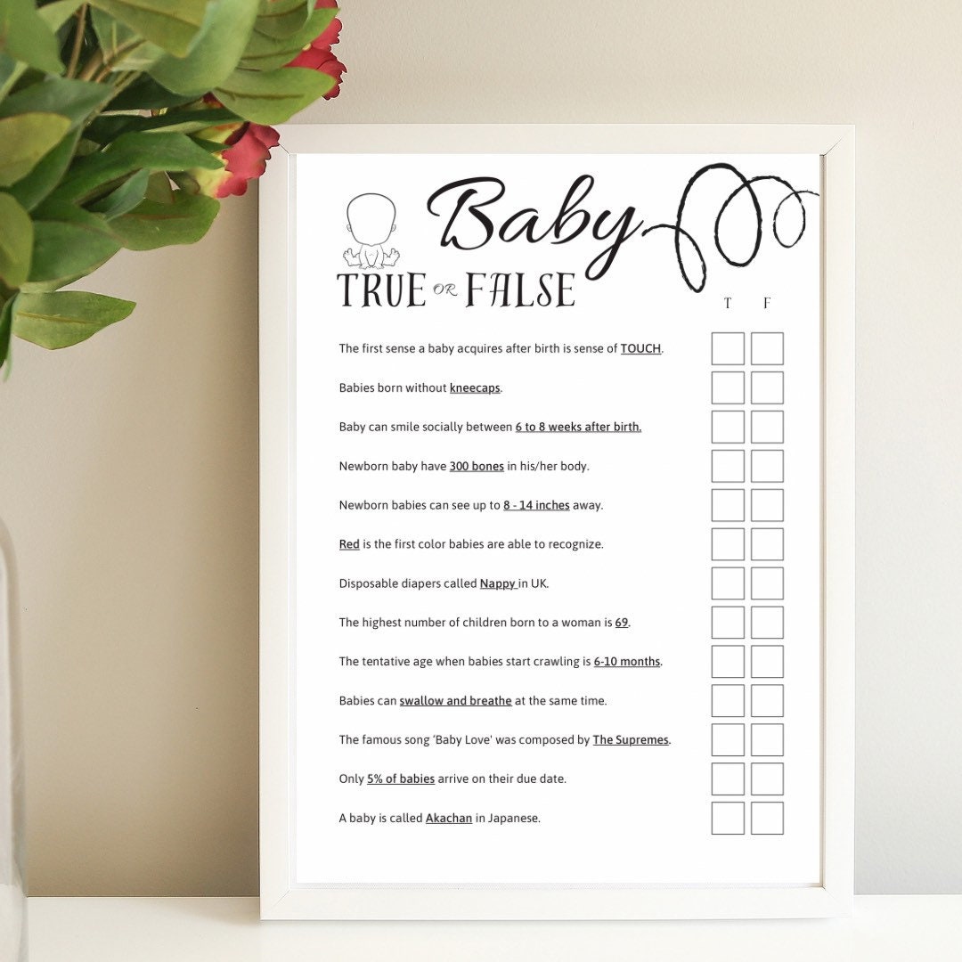 True or False Baby Shower Games, Baby True or False Game, Minimalist ...