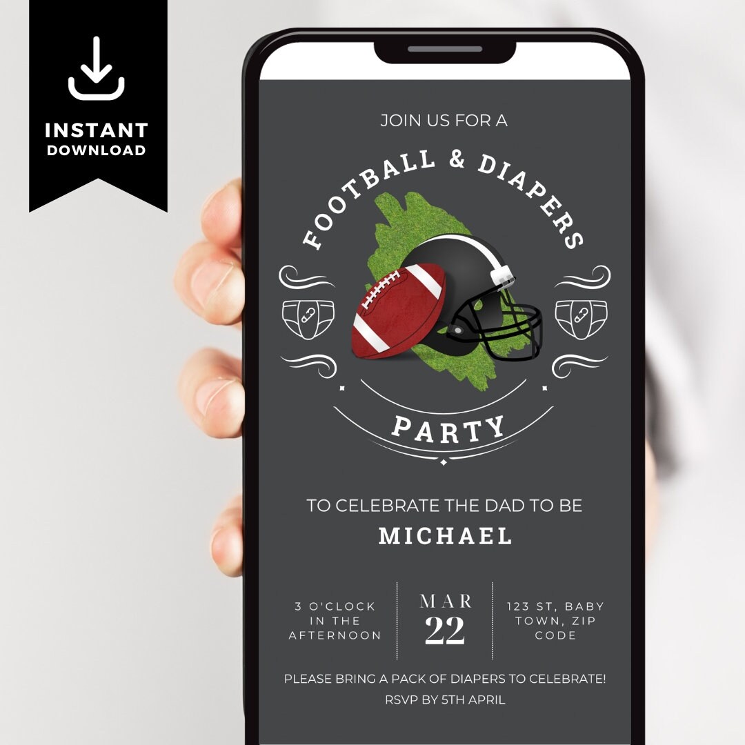 Football and Diaper Party Invitation, Football Baby Shower, Dadchelor ...