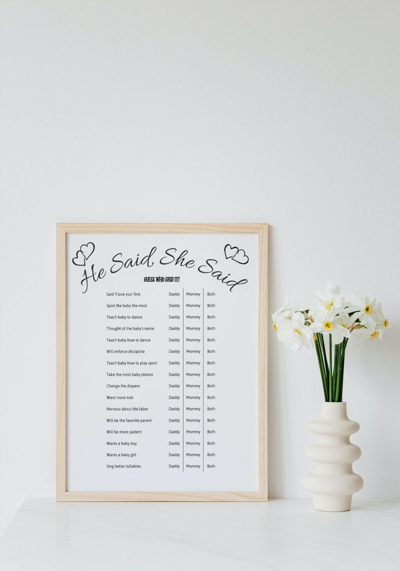 Guess Who Said It, He Said She Said, Printable Baby Shower Game Guess ...