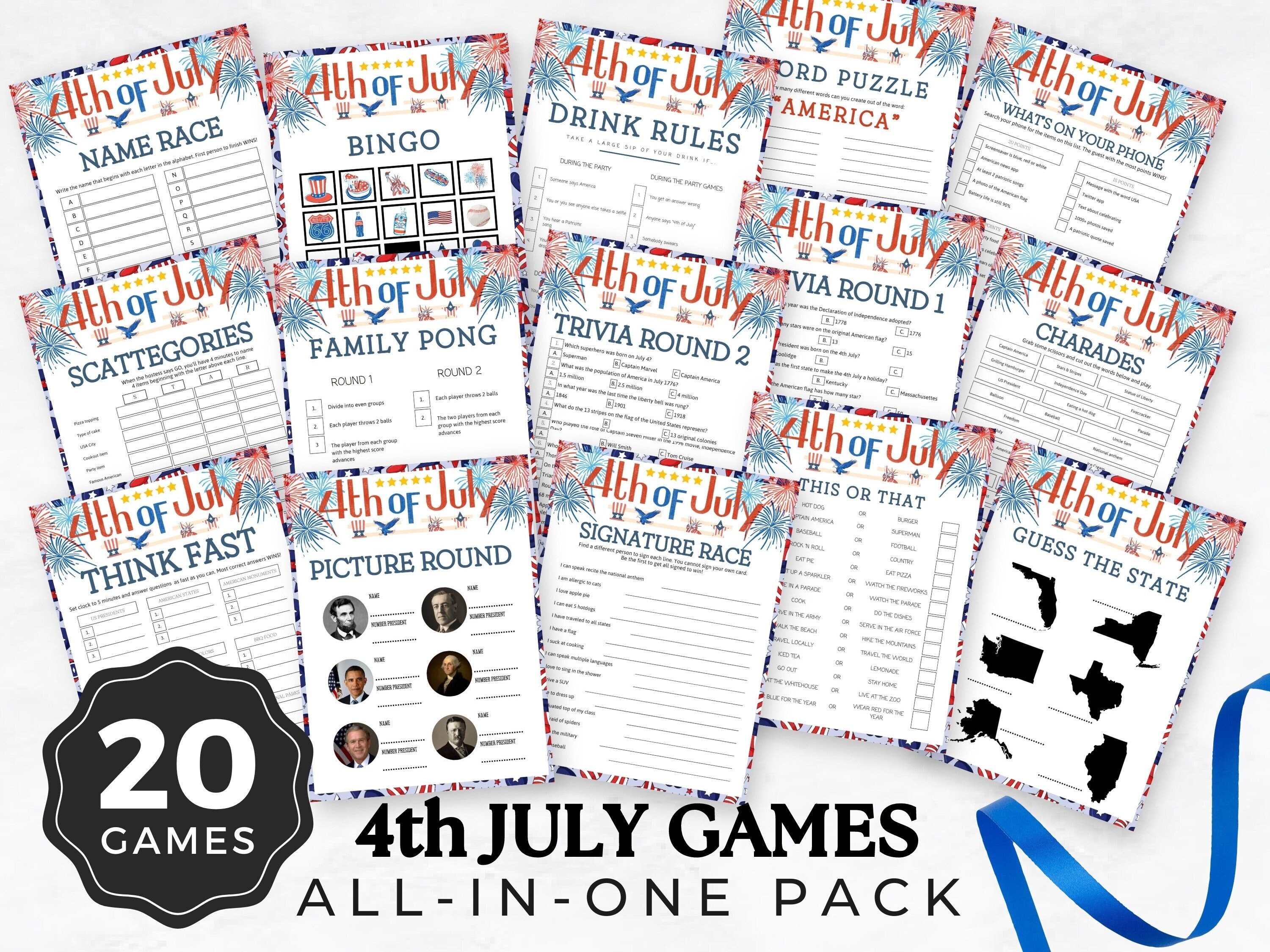 4th of July Games, Independence Day Games, Printable Fourth of July ...