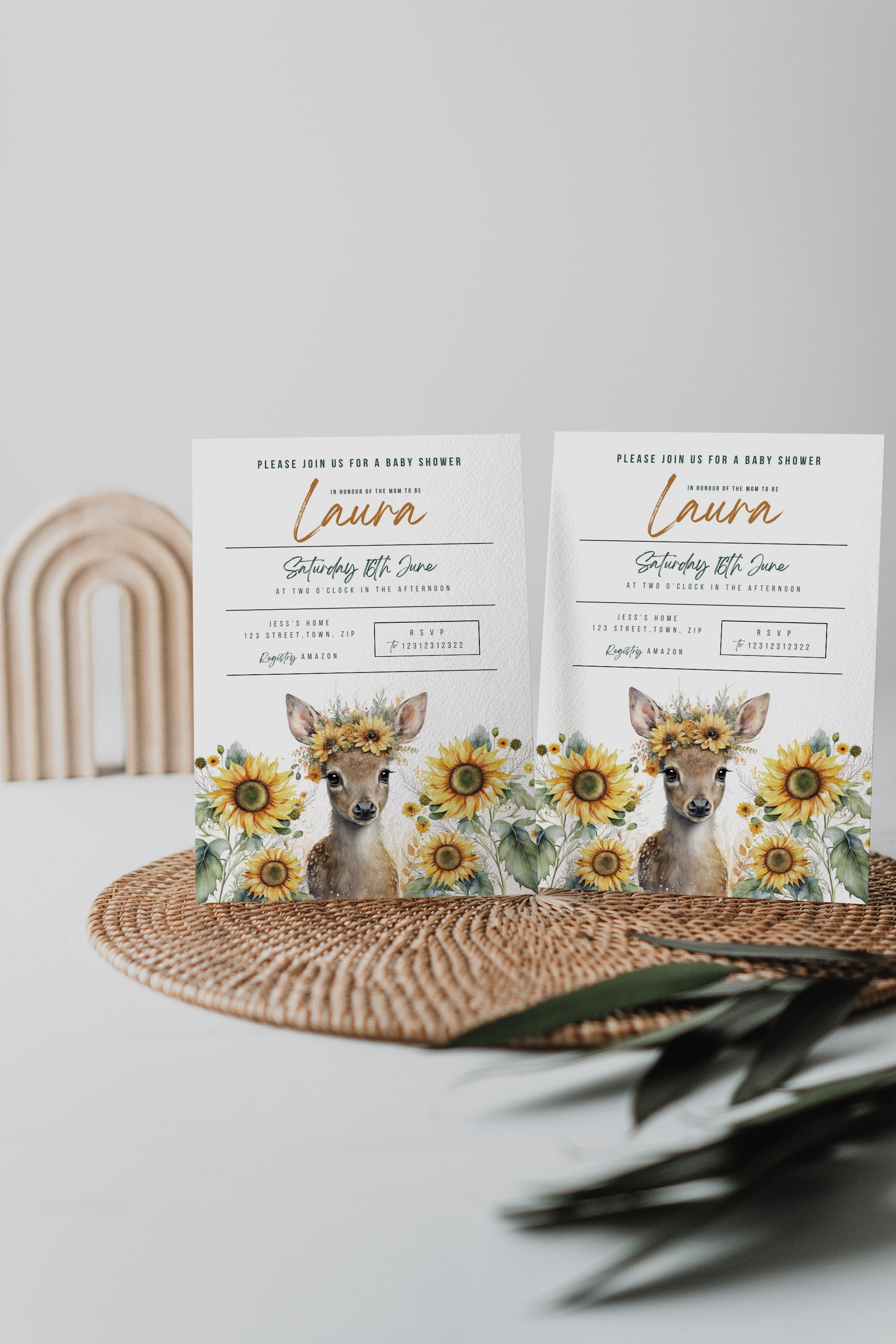 Bambi Baby Shower, Bambi Baby, Baby Shower Invitation, Sunflower Theme ...