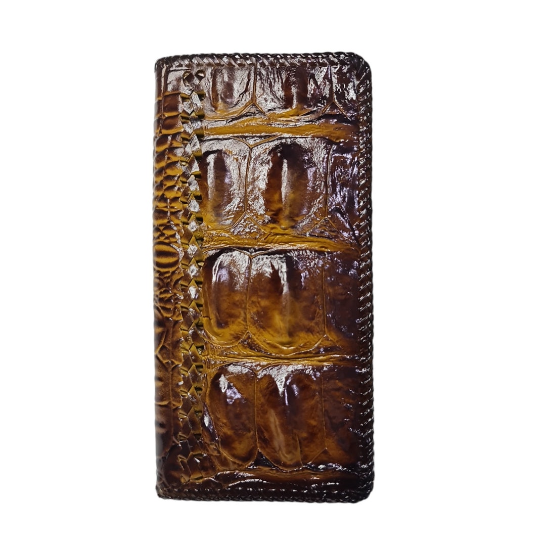 Dark Brown Alligator Wallet Genuine Double Horn Corner Knit Handmade ...