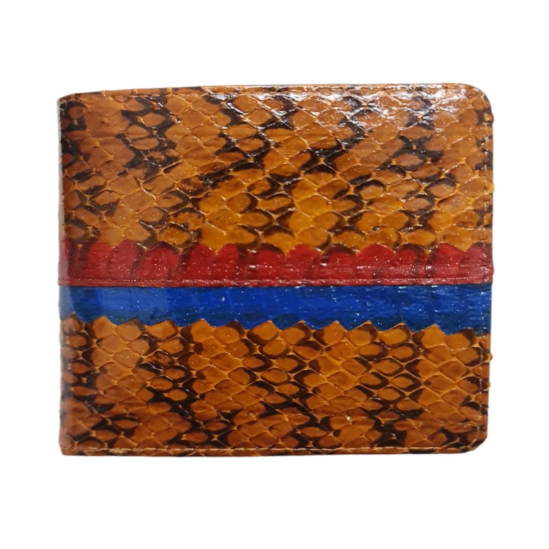 Genuine Cobra Snake Skin Men's Wallet Bifold Brown Red Blue Stripes - Etsy