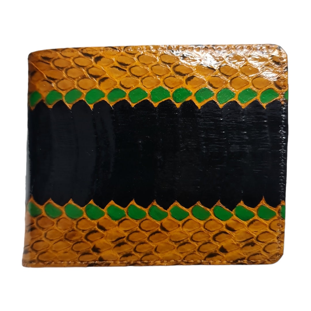 Genuine Cobra Snake Skin Men's Wallet Bifold Brown Black Green Stripes ...