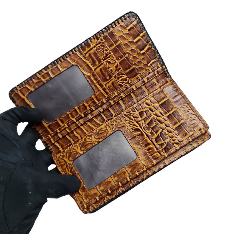 Dark Brown Alligator Wallet Genuine Double Horn Corner Knit Handmade ...