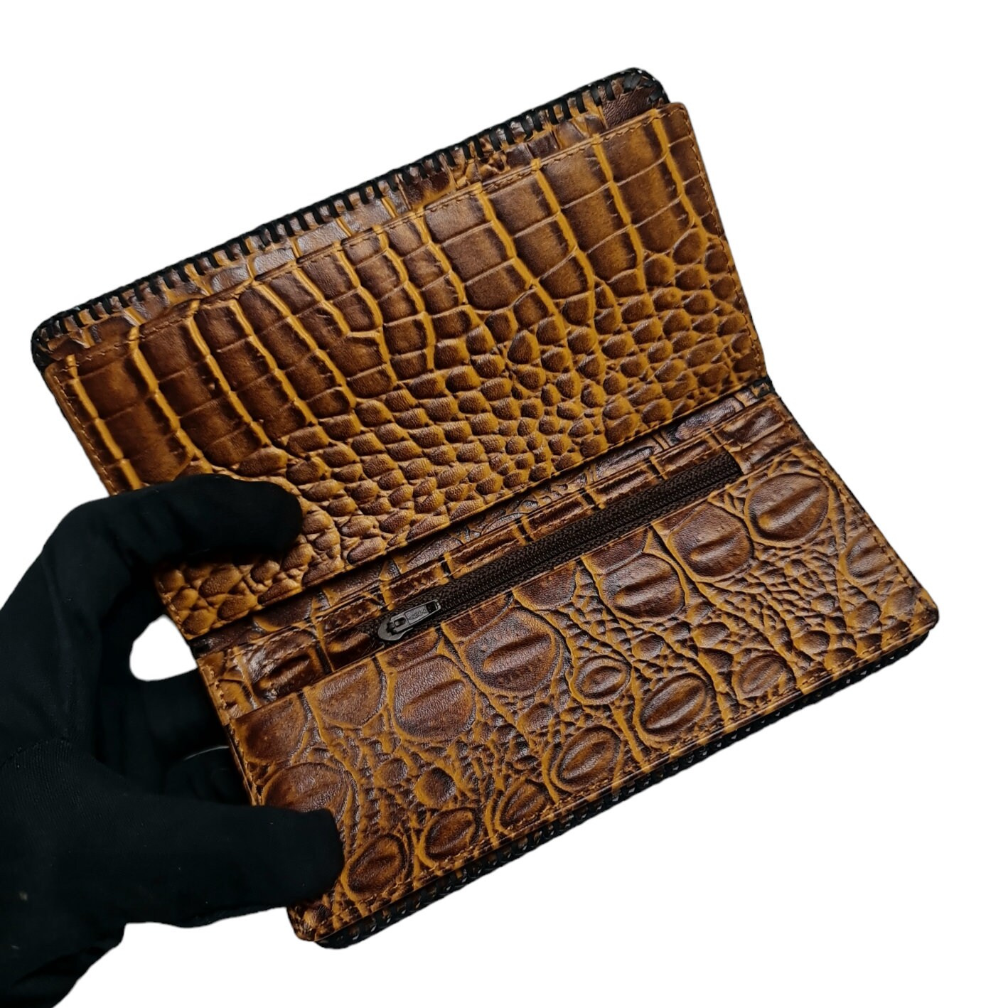Dark Brown Alligator Wallet Genuine Double Horn Corner Knit Handmade ...