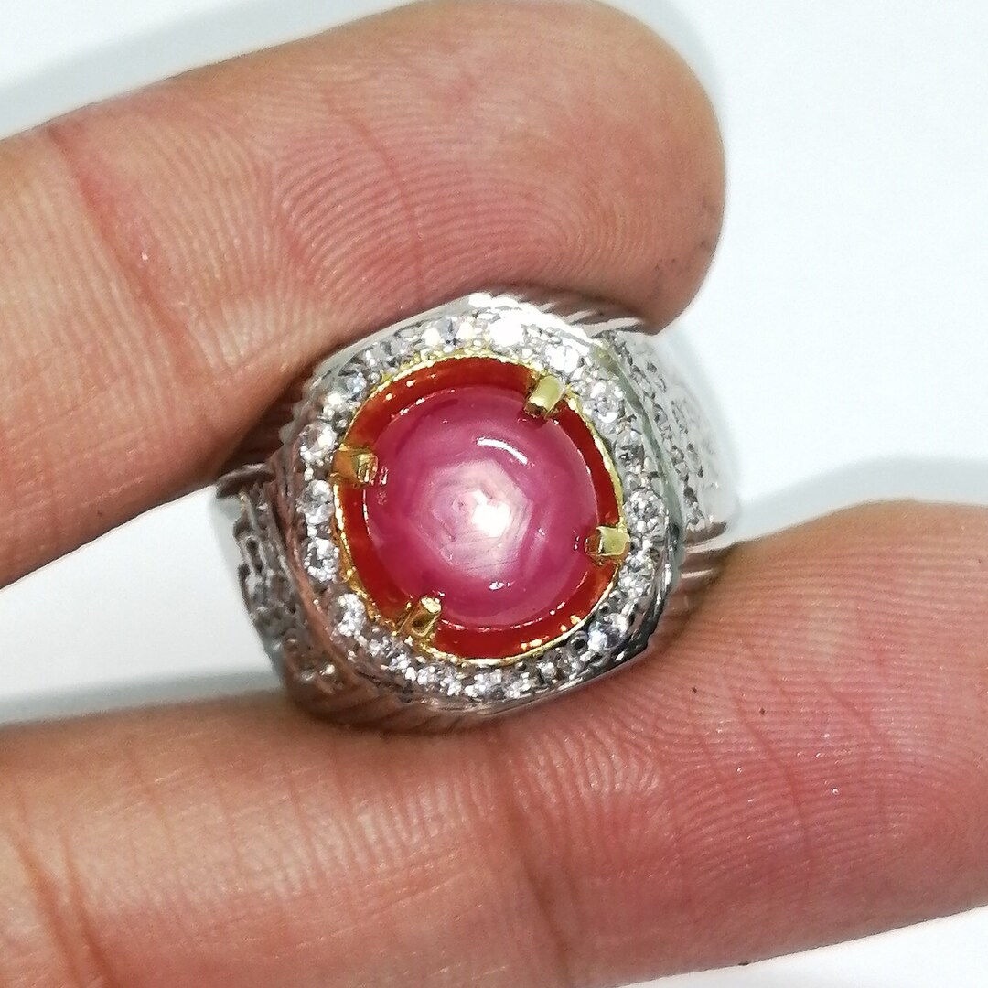 Natural 4.45 CT Star Ruby Silver Mens Ring - Etsy