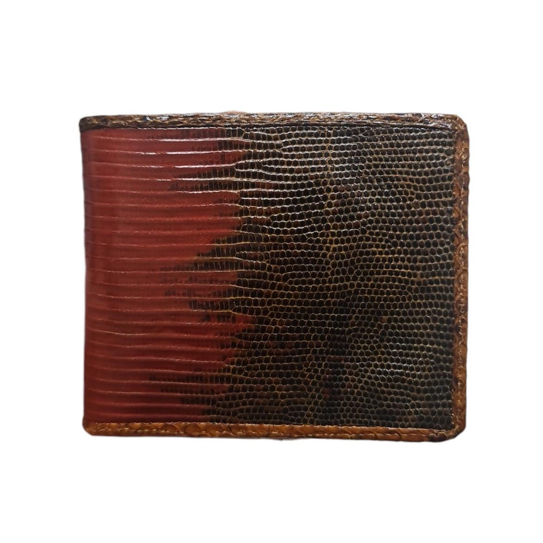Genuine Monitor Lizard Combi Snake Skin Men's Wallet Bifold Brown Red ...