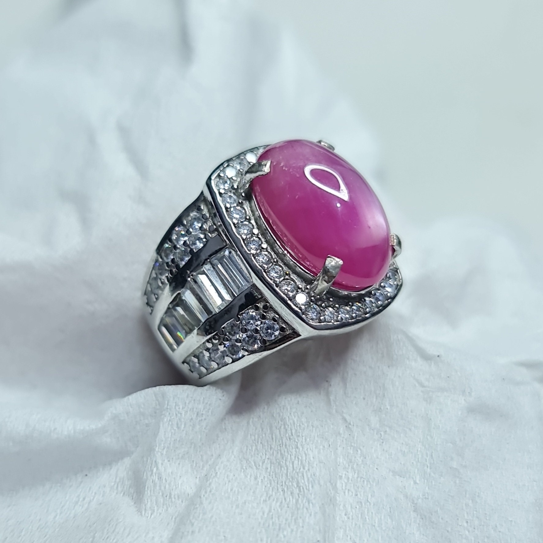 Natural 10.70 CT Burmanese Star Ruby Myanmar Mogok Ruby Silver Ring ...