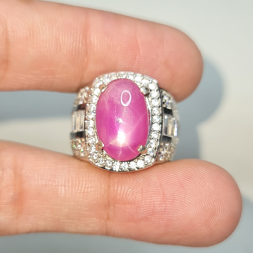 Natural 10.70 CT Burmanese Star Ruby Myanmar Mogok Ruby Silver Ring ...