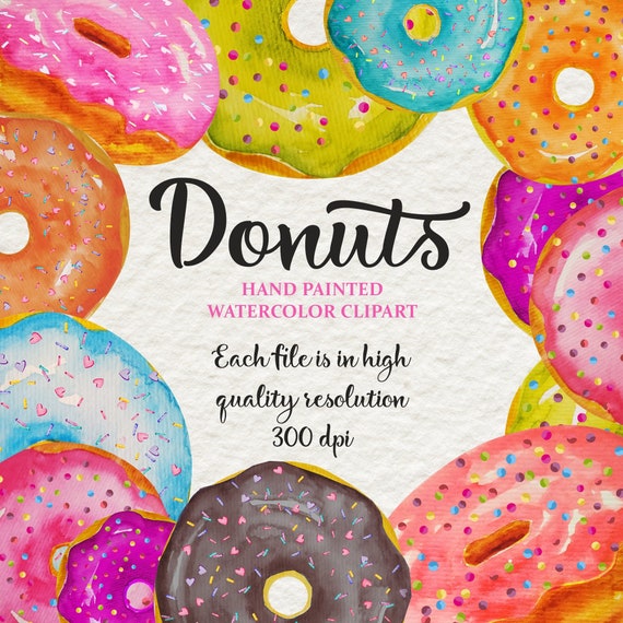 Watercolor Donut Clipart Doughnut Hand Painted Digital - Etsy