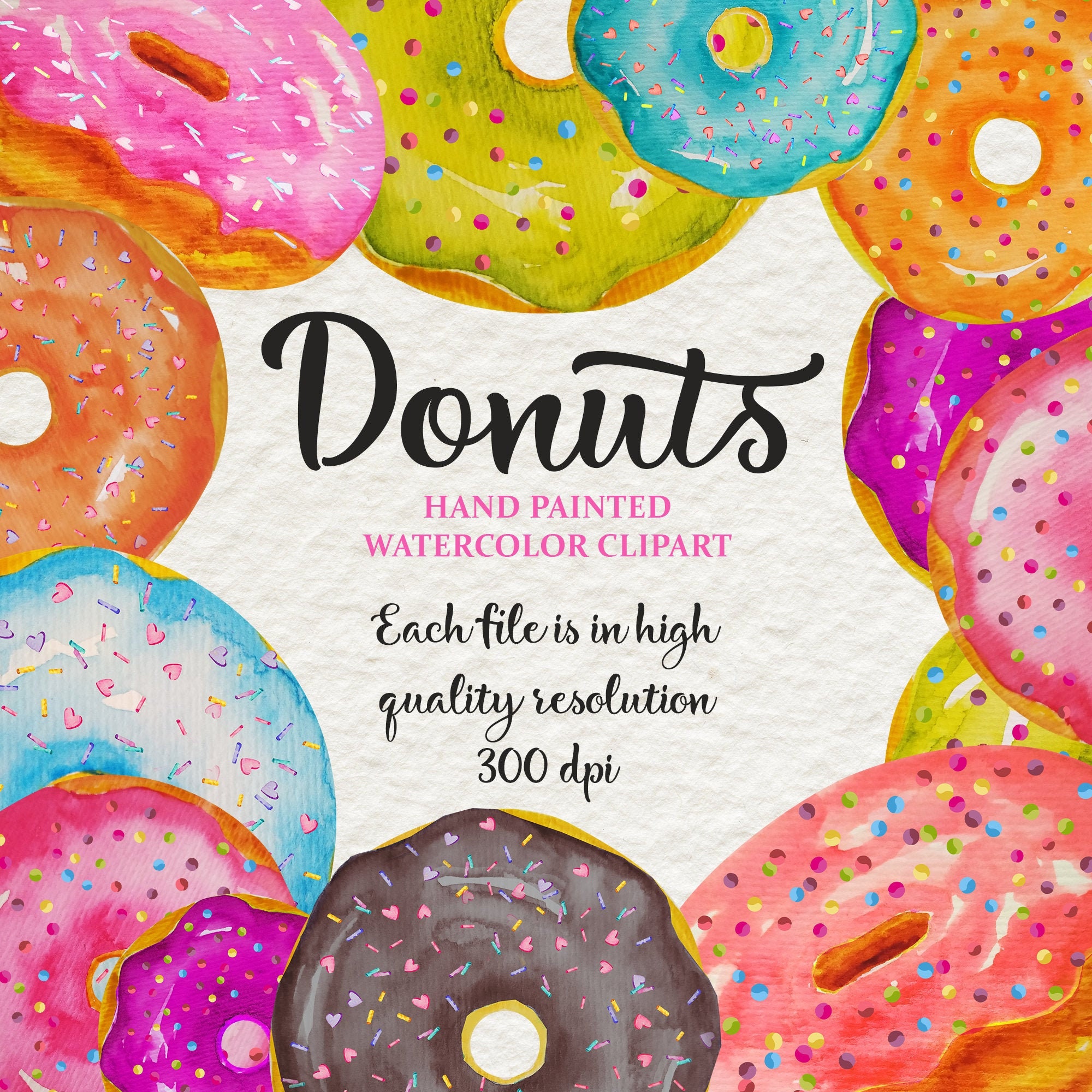 Watercolor Donut Clipart, Doughnut, Hand Painted, Digital Download ...