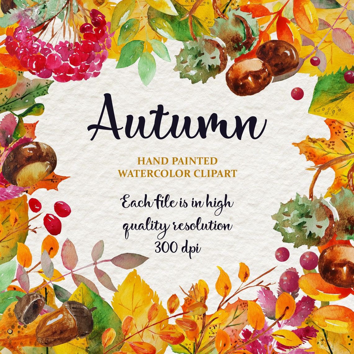 Watercolor Autumn Clipart Set Hand Painted Graphics Digital - Etsy