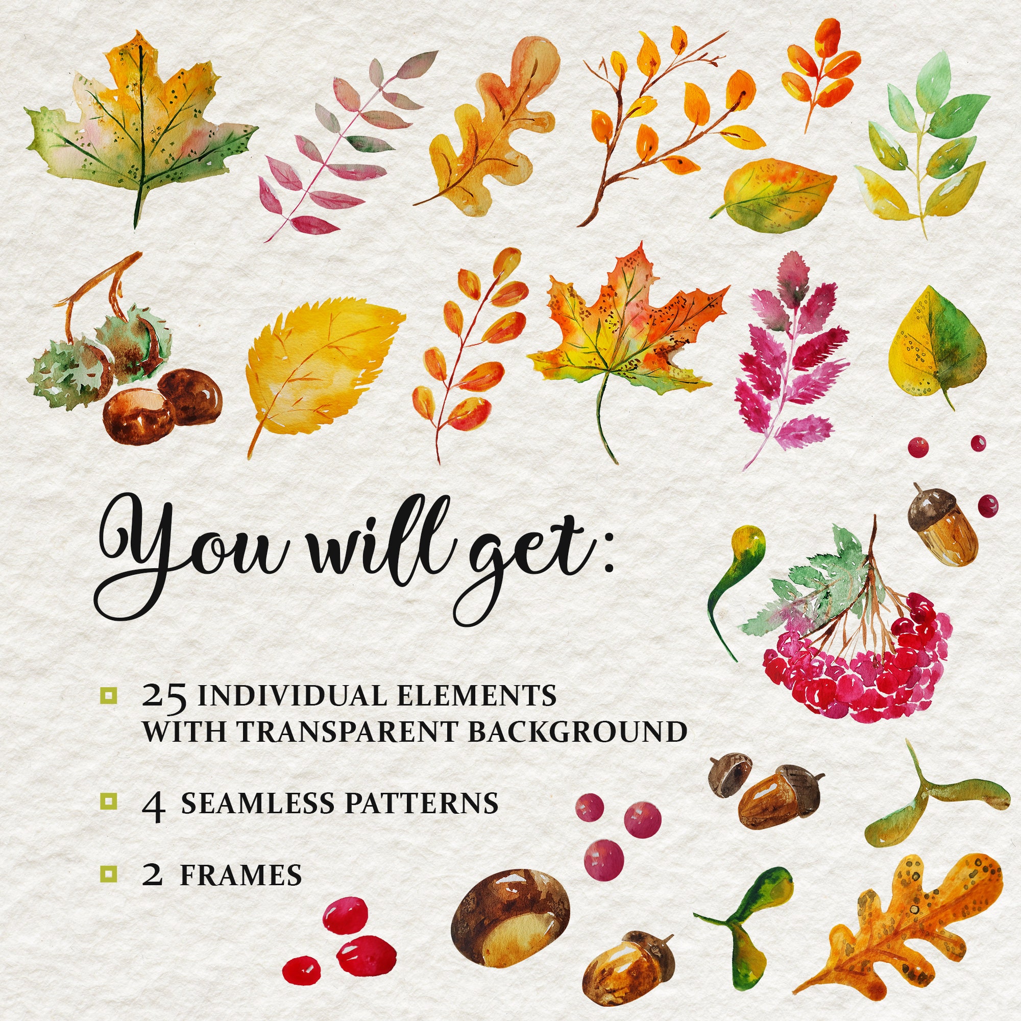 Watercolor Autumn Clipart Set, Hand Painted Graphics, Digital ...