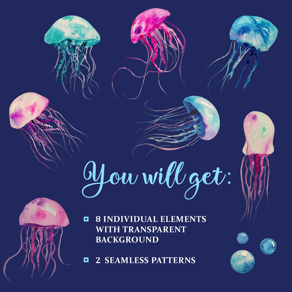 Watercolor Medusa Clipart Set Hand Painted Jellyfish - Etsy