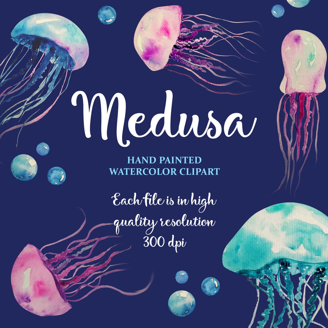 Watercolor Medusa Clipart Set Hand Painted Jellyfish - Etsy