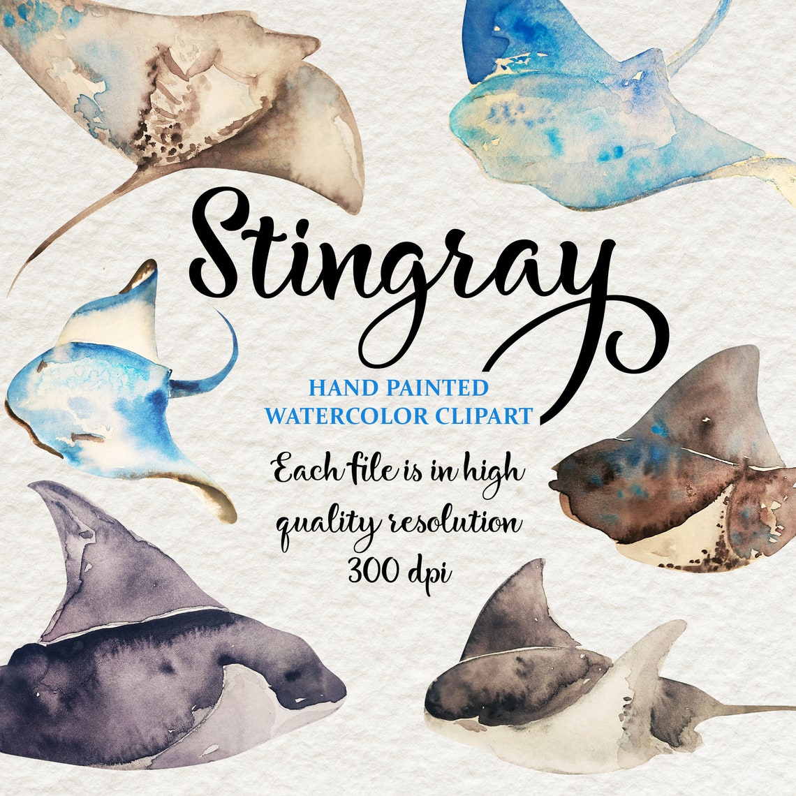 Stingray Watercolor Clipart Set Pattern, Sea World, World Ocean Day ...