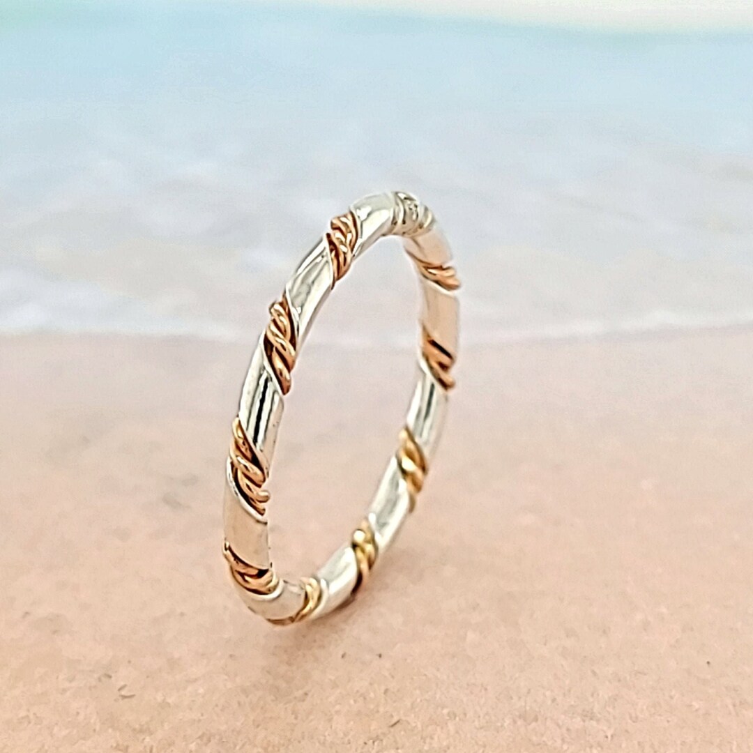 Mixed Metal Rope Ring: Sterling Silver & Gold Fill Twisted Band - Etsy