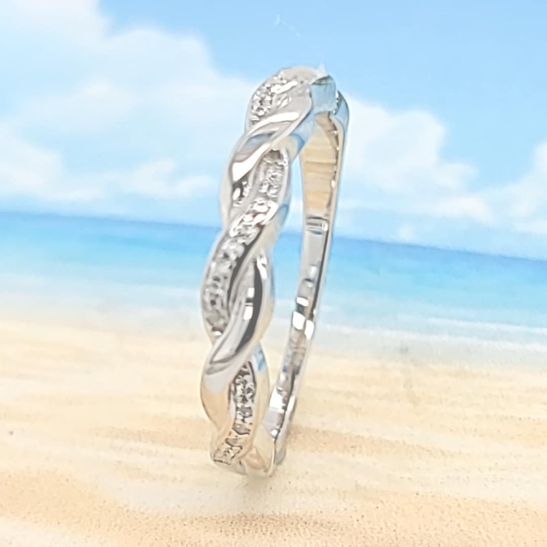 Sterling Silver Braided Thumb Ring: CZ Accent, Midi Knuckle Ring - Etsy