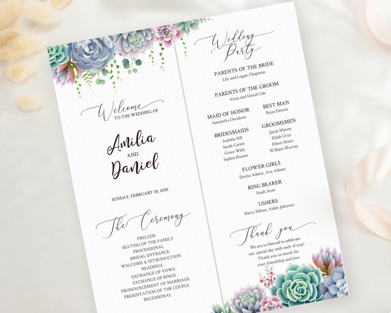 Editable Wedding Program Template double sided Instant | Etsy