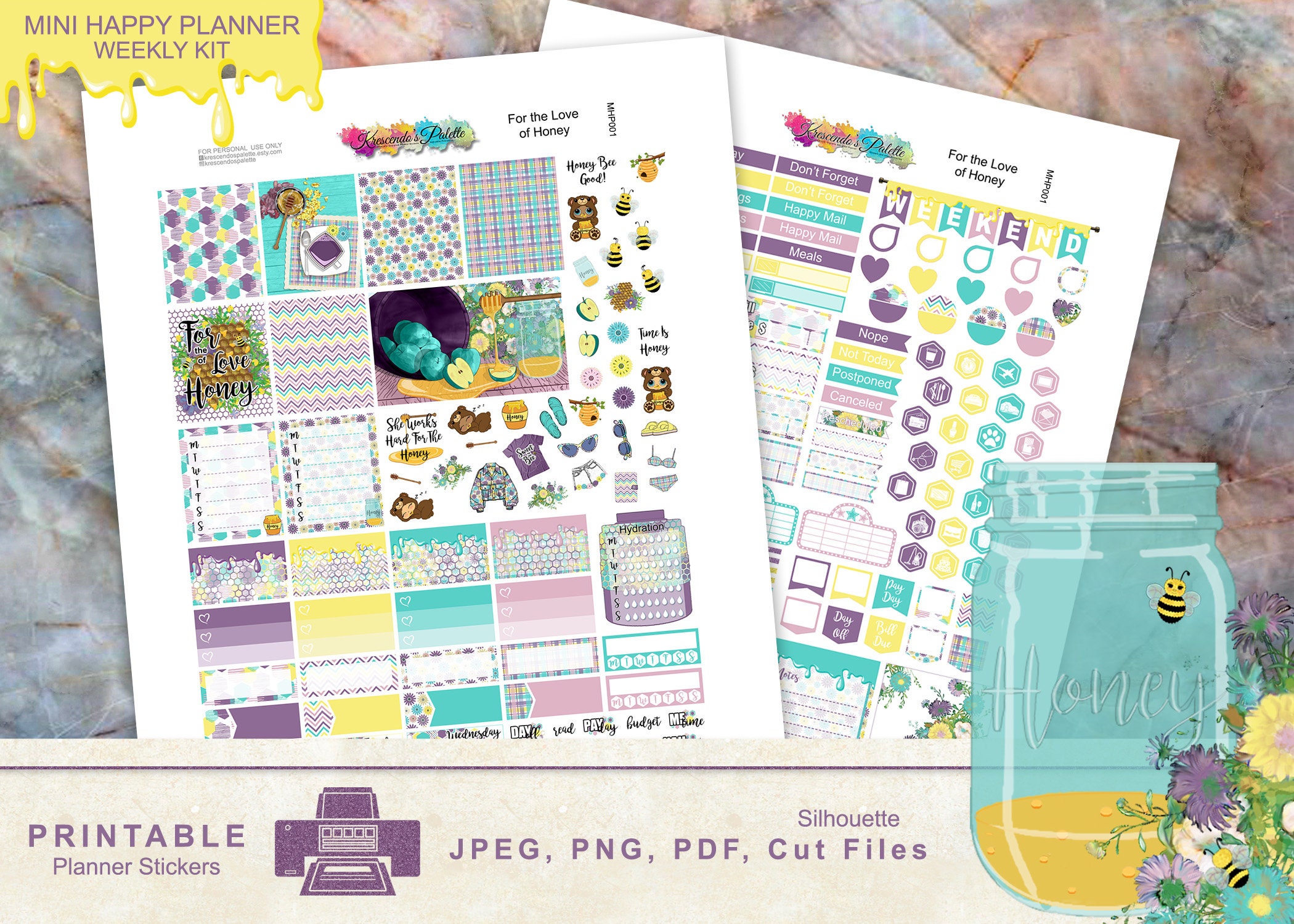 PRINTABLE Mini Happy Planner Stickers, for the LOVE of HONEY Planner ...