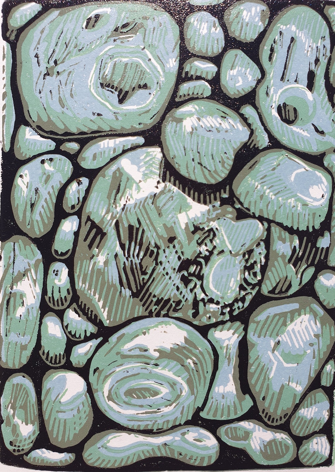 Folk Stones Linocut Reduction Print - Etsy