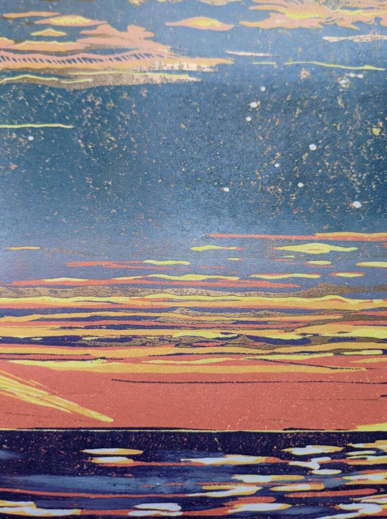 Sandgate Sunset Linocut Reduction Print Kent Coast Comets - Etsy UK