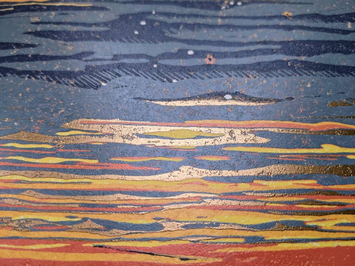 Sandgate Sunset Linocut Reduction Print Kent Coast Comets - Etsy UK