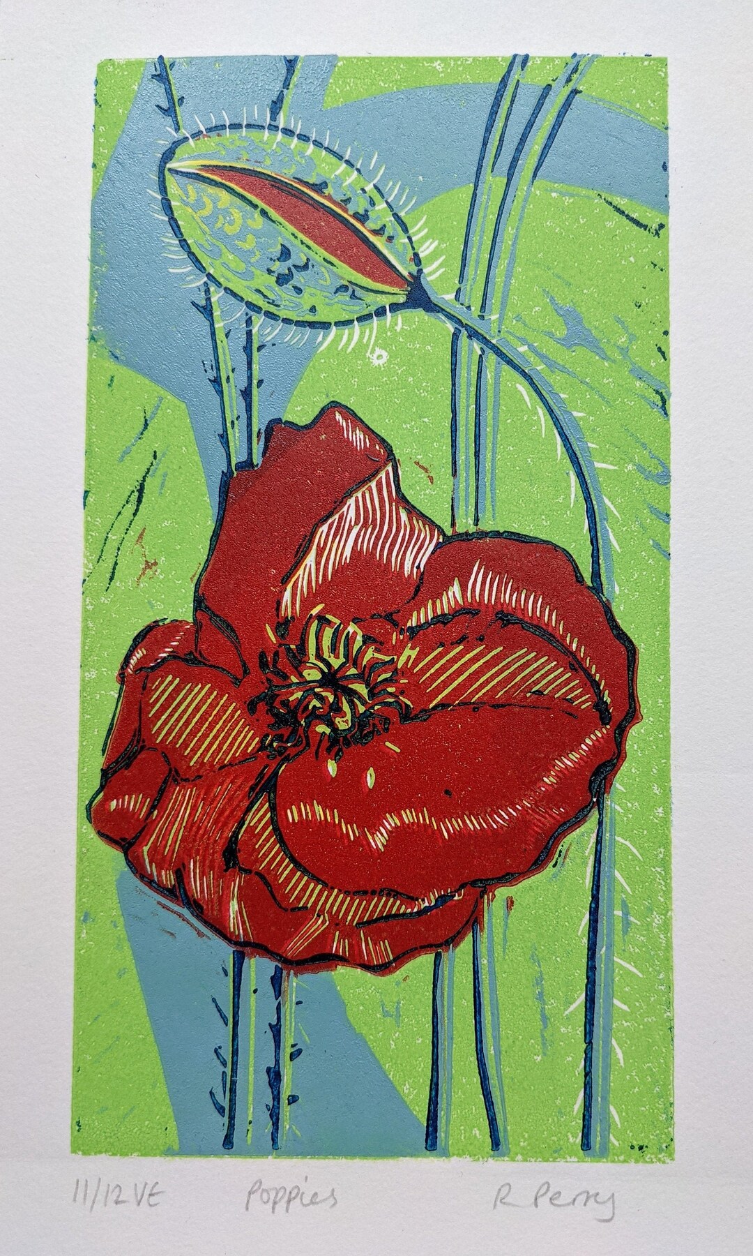 Poppies Linocut Reduction Original Limited Edition Print - Etsy