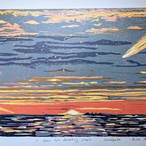 Sandgate Sunset Linocut Reduction Print Kent Coast Comets - Etsy UK
